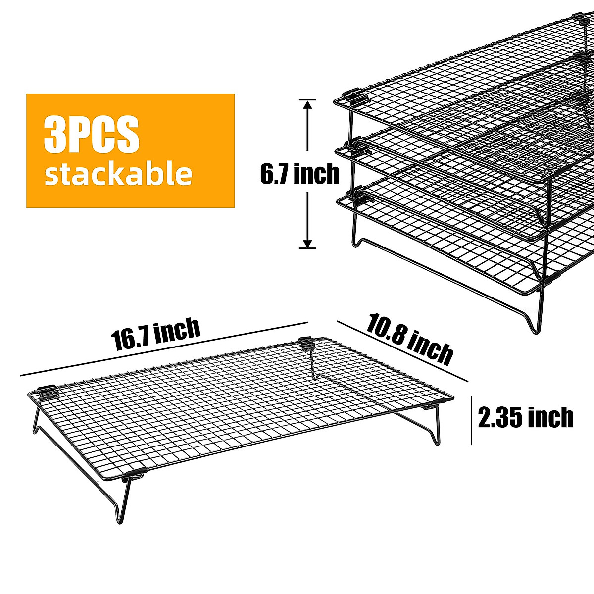 Upgraded Stackable Cooling Rack for Baking,3 Tier Jerky Rack Cooling Racks for Cooking and Baking,Cookie Cooling Rack Baking Racks,Drying Racks,Oven Safe,17”x 11”