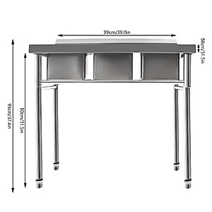 3-Compartment Stainless Steel Utility Sink Commercial Grade Laundry Tub Culinary Sink Free Standing Utility Sink for Garage, Restaurant, Kitchen, Laundry Room, Outdoor, 39” W x 18” D x 37” H