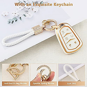 PIFOOG for Cadillac Escalade Key Fob Cover 2015 2016 2017 2018 2019 2020 Accessories 6 Buttons Keys Case Shell Full Covers Glitter Keychain Girly Women White Gold Soft TPU