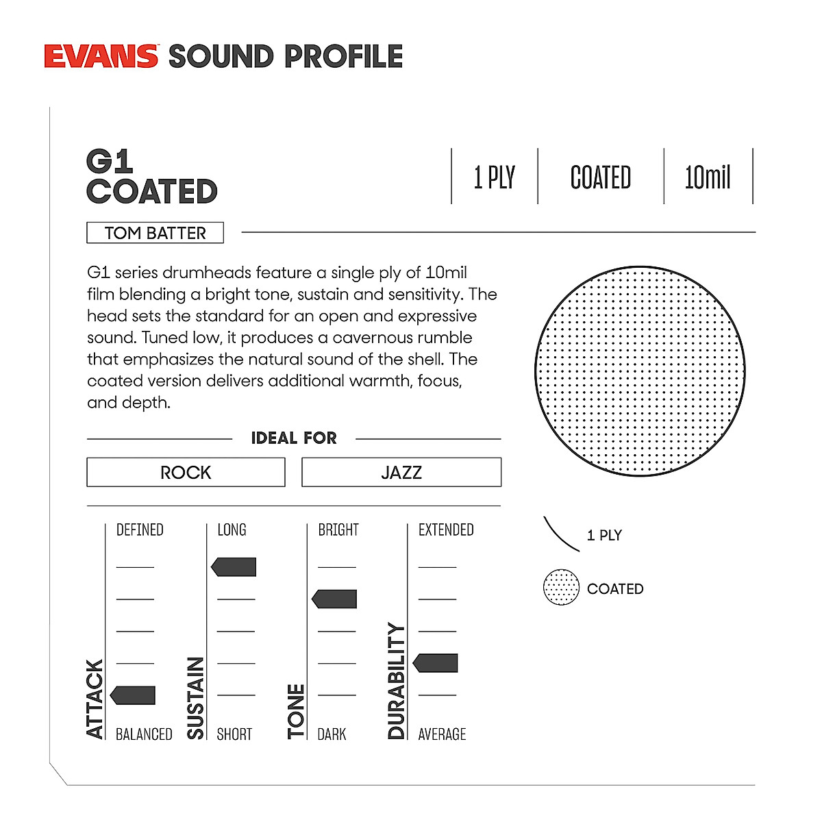 Evans Drum Heads - G1 Coated Tom Drumhead, 14 Inch