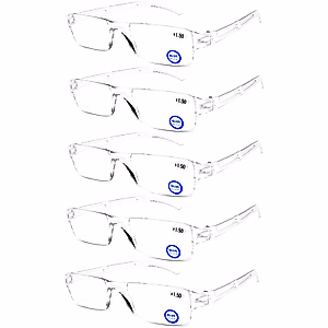 AQWANO Blue Light Blocking Computer Reading Glasses 5 Pack Clear Frame Rimless Readers Anti Glare Filter Lightweight for Women Men,1.5