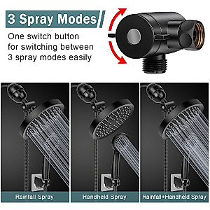 Taiker Filtered Shower Head, High Pressure Rainfall Shower Head/Handheld Shower Filter Combo, Luxury Modern Chrome Plated with 60'' Hose Anti-leak with Holder (Black)