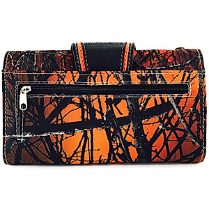Zelris Camouflage Shine Glow Silver Buckle Women Crossbody Trifold Wallet (Orange)