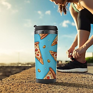 RTFGHJS 13oz Vacuum Insulated Stainless Steel Tumbler with Leakproof Lid Light Blue Pizza Slice 304 Stainless Steel Travel Mug Wide Mouth Coffee Cup for Hot & Cold Drinks (380ml)