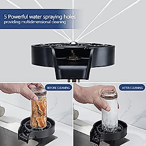 Matte Black Glass Rinser for Kitchen Sinks Cup Rinser, Faucet Bottle Washer Glass Washer Cleaner with Hose, Kitchen Sink Accessories for Bar Sink