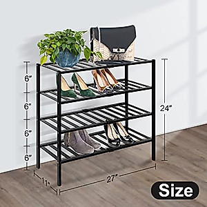 Allinside Bamboo Shoe Rack, Splitable & Stackable, Wooden Shoe Storage Organizer, Hypoallergenic Bamboo Material, Sturdy Shoe Shelf for Entryway, Closet (4-Tier)