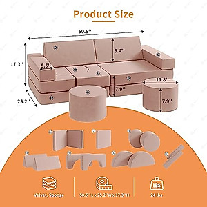 DEYGIA Modular Kids Play Sofa, 13PCS, Pink, Medium, Sponge, Sofa Bed, Sofa
