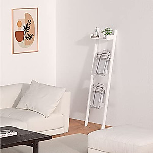 WTZ Blanket Ladder, 5-Layer Towel Racks, with Shelf Board, Blanket Holder with Anti Slip Construction Home Decor, Decorative Blanket, Quilt, Towel, Scarf Ladder Shelves for, Bedroom, Bathroom, White