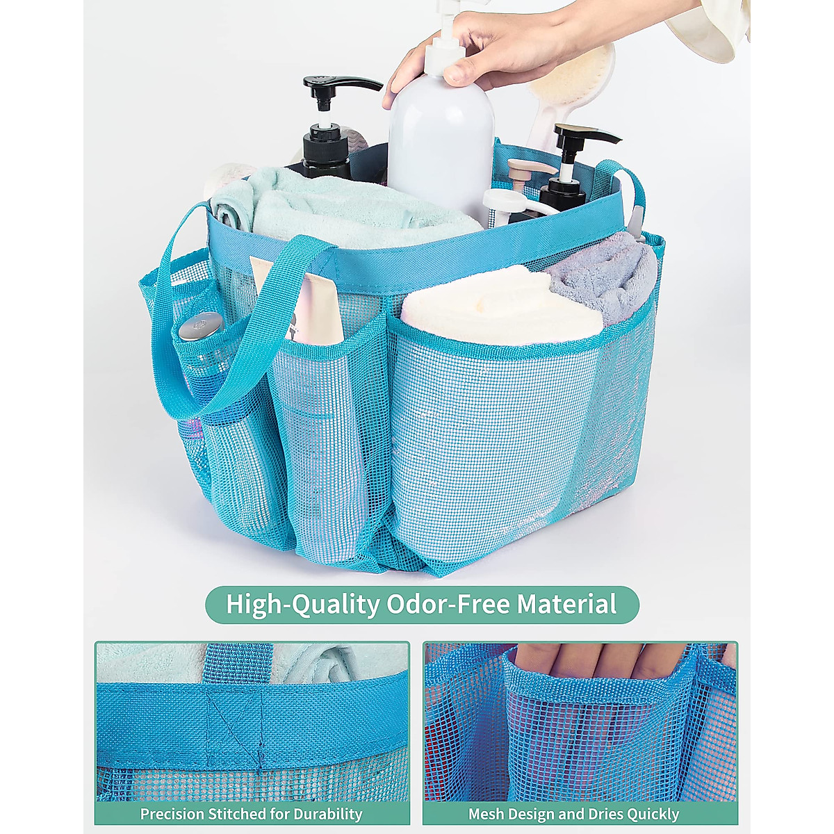 galasily Blue Shower Caddy Portable for College Dorm Room Essentials, Dorm Mesh Shower Bag Organizer with 9-Pocket for Girls, Beach, Swimming, Gym, RV Travel essentials……