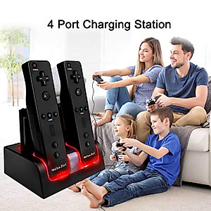 Upgraded Wii Remote Charger Station, Covanm 4 Port Wii Charging Station with 4 Rechargeable Battery for Wii (4 Port Charging Station+4 Replacement Batteries+USB Cable+Free USB Wall Charger)