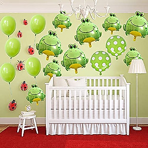 21 Pieces Frog Balloons Set 4 Big Green Frog Aluminum Foil Balloons And 5 Mini Green Frog Aluminum Foil Balloons Animal Themed Party Baby Shower School Party Supplies