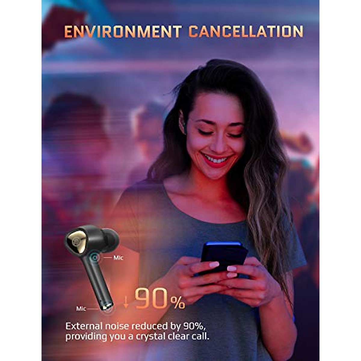 Wireless Earbuds, Cystereo Glare Bluetooth 5.0 Earbuds, 4 Mics Noise Cancelling for Clear Call, IPX7 Waterproof, Touch Control, aptX Deep Bass Earbuds with USB C Charging Case for Sports, Work