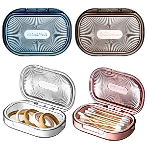 Kigley 4 Pcs Hair Tie Container Small Portable Travel Cotton Swab Holder Flosser Dispenser with Lid Plastic Box Beads Storage Containers for Small Items, 3.94 x 2.76 Inch (Pink, Blue, White, Gray)