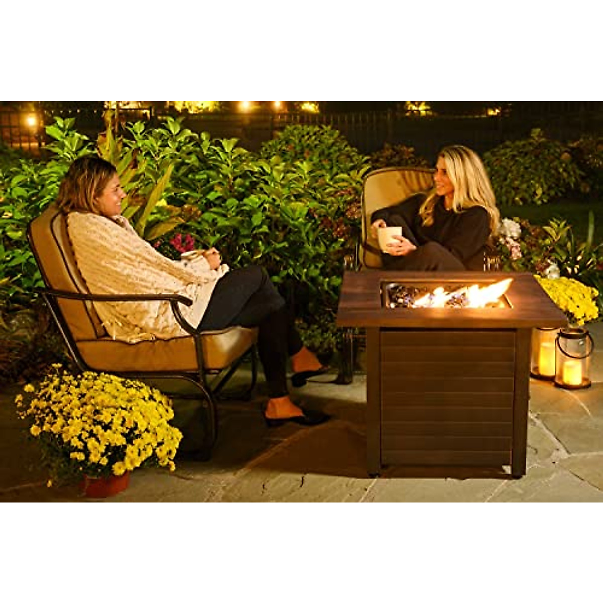 Endless Summer, The Spencer, Square 30" Outdoor Propane Fire Pit, Includes Black Fire Glass, Table Insert, & Protective Cover