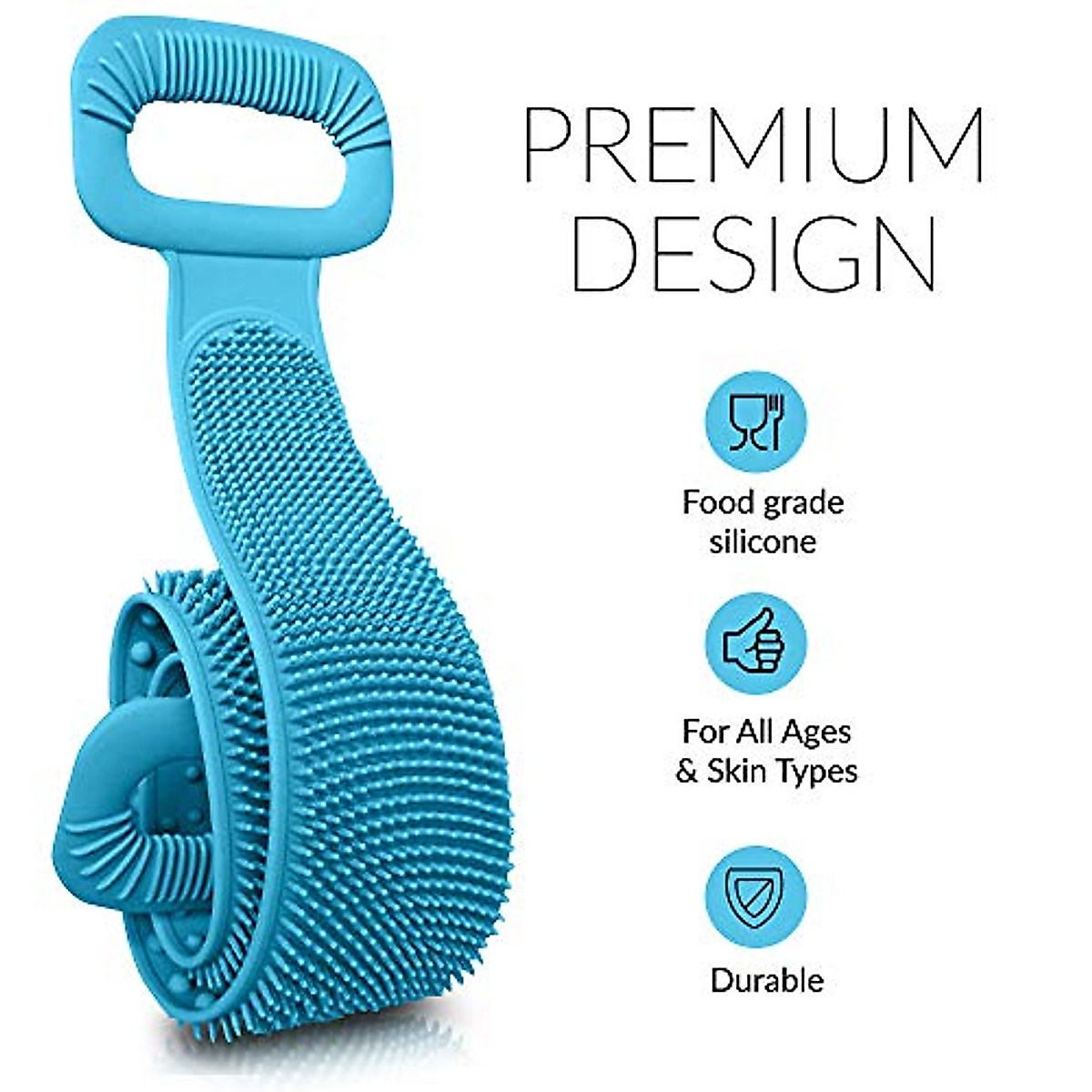 Exfoliating Back Scrubber, Silicone Body & Back Scrubbing Brush for Acne Sweat Blackheads, Double Sided Cleaning Shower Strap, Silicone Scrubber Belt for Bath & Shower, Extra Long Length 30” (Blue)
