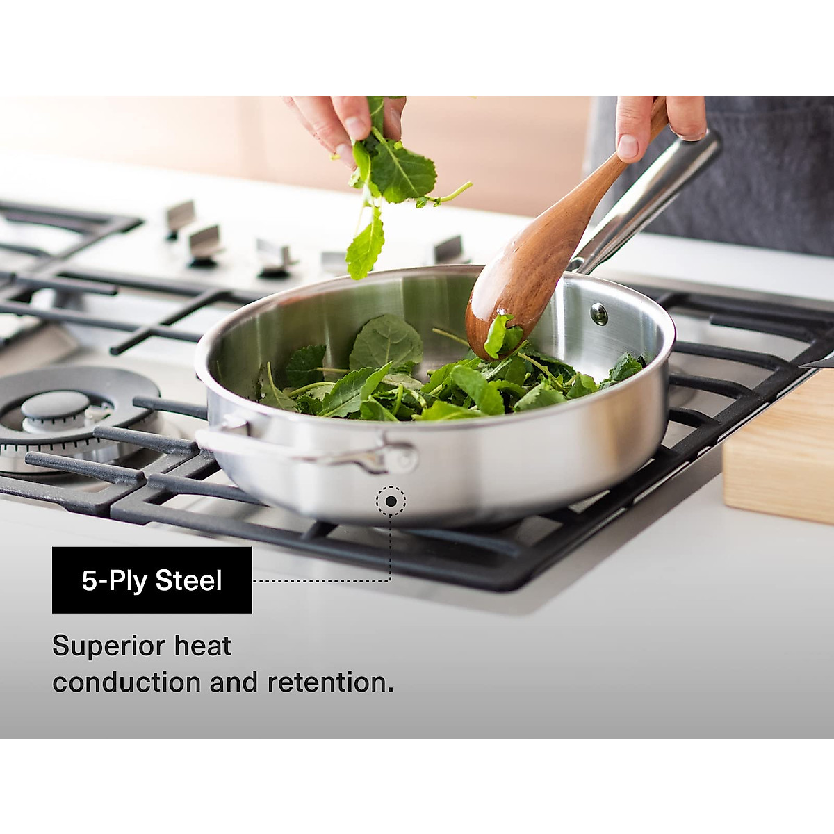 Misen 3 QT Stainless Steel Sauté Pan with Lid - Deep Frying Pan - Large 5-Ply Steel Cooking Pan