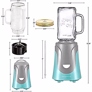Ovente Electric Personal Portable Blender, 18 Ounce Drink Mixer, Frozen Margarita, Shake & Smoothie Maker, Glass Jar with Stainless Steel Blades and 300-Watt Base, Compact BPA-Free, Turquoise BLH1002T