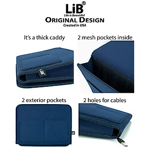 Lib Bedside Caddy, Original Design | Large Size 9.5" x 13.5" | Laptop Holder | 100% Handmade | College Room, Kids Bunk Bed, Hospital Bed | Night Hanging Storage Organizer (Dark Blue)