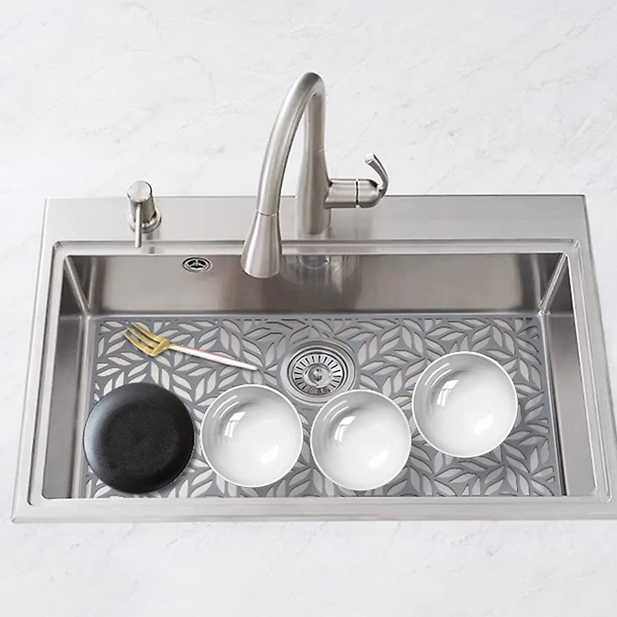 QKVCX Silicone Sink Protectors for Kitchen Sink 28.25"x15.25" Sink Protectors for Bottom of Farmhouse Stainless Steel Porcelain with Rear Drain Hole for Sink Bowl,Sink Mat for Rectangle Porcelain Sink