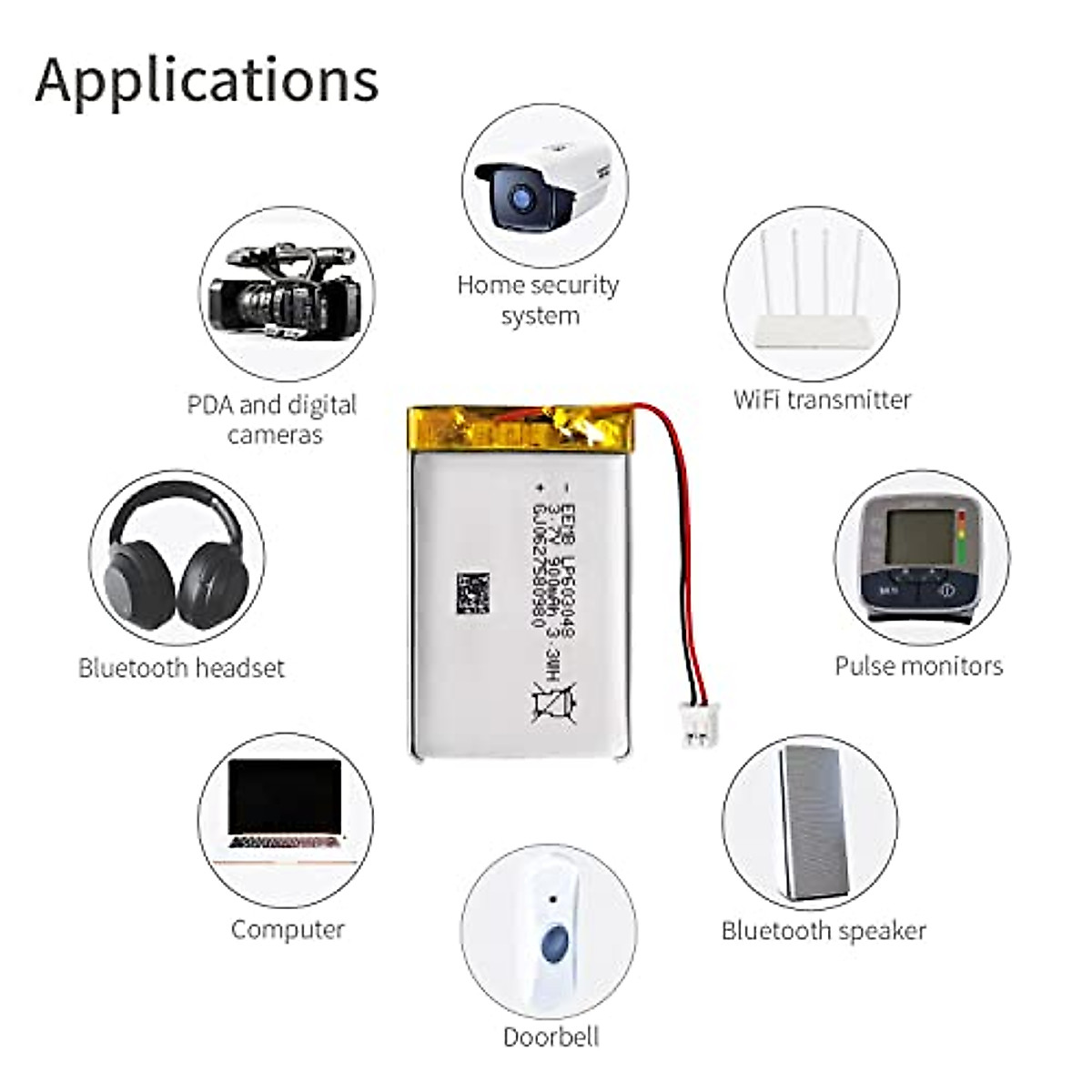 EEMB Lithium Polymer Battery 3.7V 900mAh 603048 Lipo Rechargeable Battery Pack with Wire JST Connector for Speaker and Wireless Device- Confirm Device & Connector Polarity Before Purchase