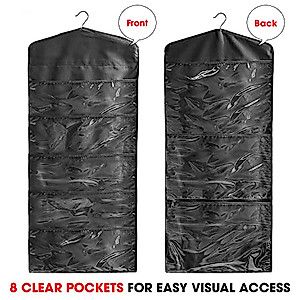 Primode Gift Bag and Tissue Paper Storage, Hanging Organizer with Multiple Front and Back Pockets Double Sided, Organize Gift Wrap and Paper Bags 38 x 16 Inch (Full Black)