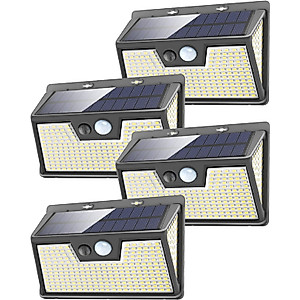 320 LED Solar Outdoor Lights, 4 Pack Solar Motion Lights Outdoor with 3 Lighting Modes, IP65 Waterproof Solar Powered Outdoor Lights, Motion Sensor Outdoor Lights for Garden, Yard, Garage, Patio