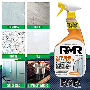 RMR - Xtreme Soap Scum Remover, Fast-Acting, No-Scrub Bathroom Cleaner for Soap Scum, Calcium, Hard Water, Limescale, and Shower Tile Residue, Bleach-Free, 30-Fluid Ounce Spray Bottle
