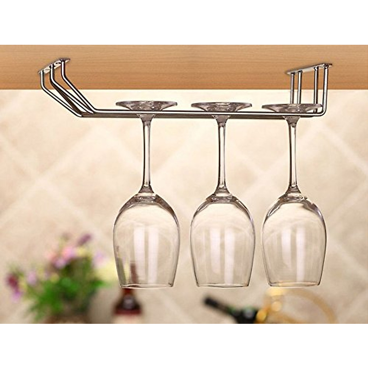 Happy Lifestyles Stainless Steel 1/2/3 Rails Cabinet Wine Glasses Rack 20" 2 rows
