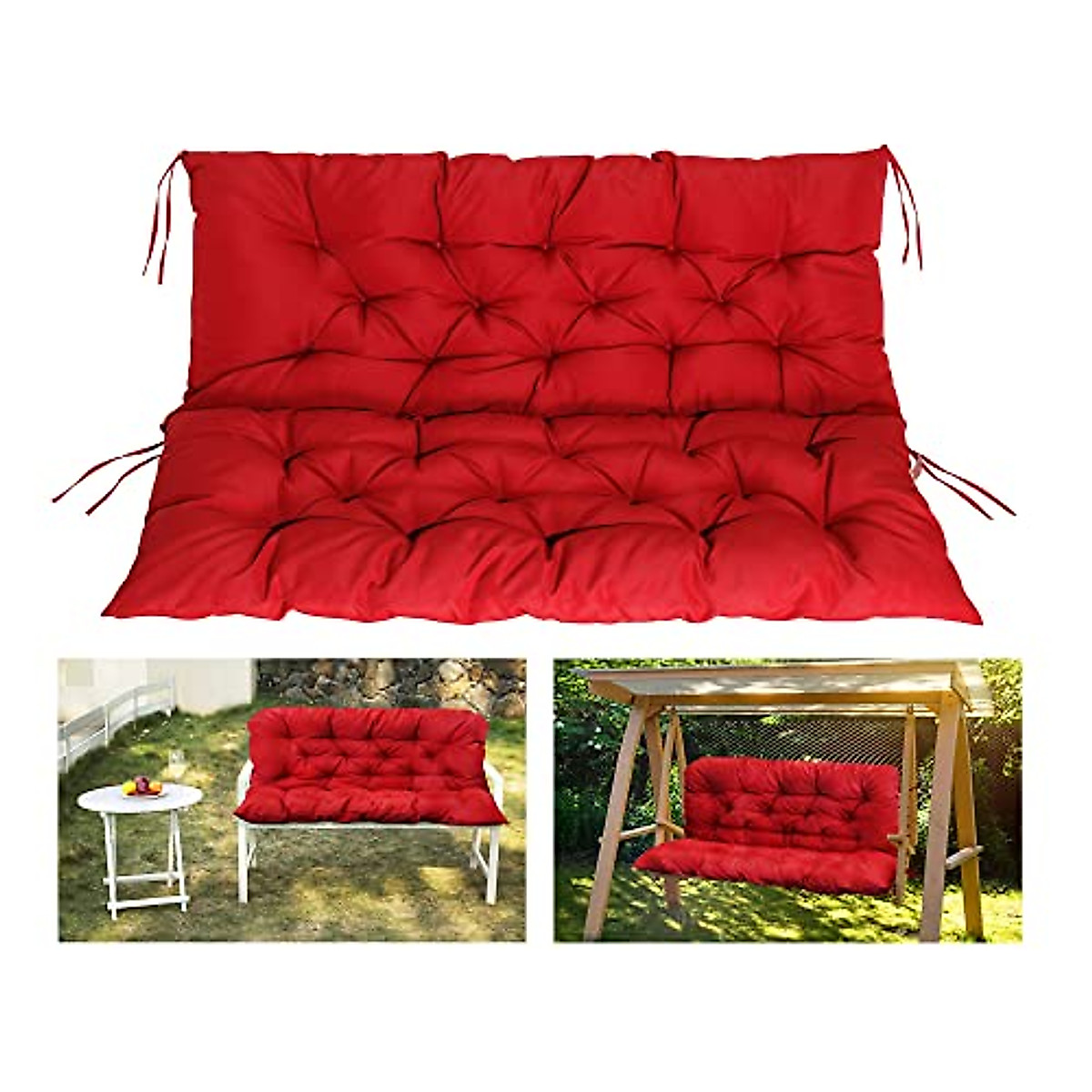 COSNUOSA Swing Replacement Cushions Waterproof Porch Swing Cushions 2-3 Seater Outdoor Swing Cushions for Outdoor Furniture Red 60x40 Inches