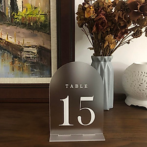 1-15 Wedding Table Numbers, Frosted Arch Wedding Table Numbers with Stands, 5x7Inch Acrylic Signs and Holders, Perfect for Wedding Table Centerpiece Decoration, Reception, Party, Anniversary, Event