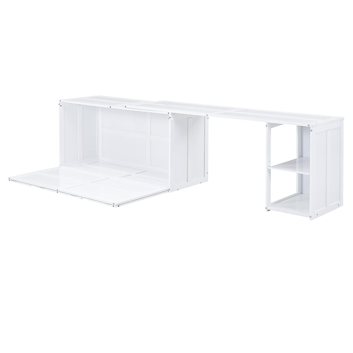 Murphy Bed with Rotable Desk,Queen Size Space-saving Platform Bed Frame with Storage Desk for Bedroom,Easy to Assembly, No Need Spring Box (White)