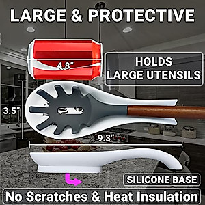 Kitchen Spoon Rest White WITH ANTI-SCRATCH PADDED BASE - Stove Spoon Holder for Stove Top - Ceramic Spoon Rest for Stove Top - Kitchen Spoon Holder for Kitchen Counter | Super Durable White Porcelain