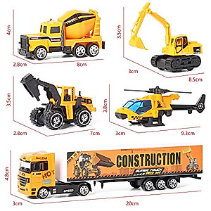Coolplay 11 in 1 Construction Cars and Trucks Toy for Boys Yellow Truck Carrier Toy Set Little Die-cast Vehicles Mini Excavator Backhoe Mixer Dump Truck Cars for Kids Ages 3-8