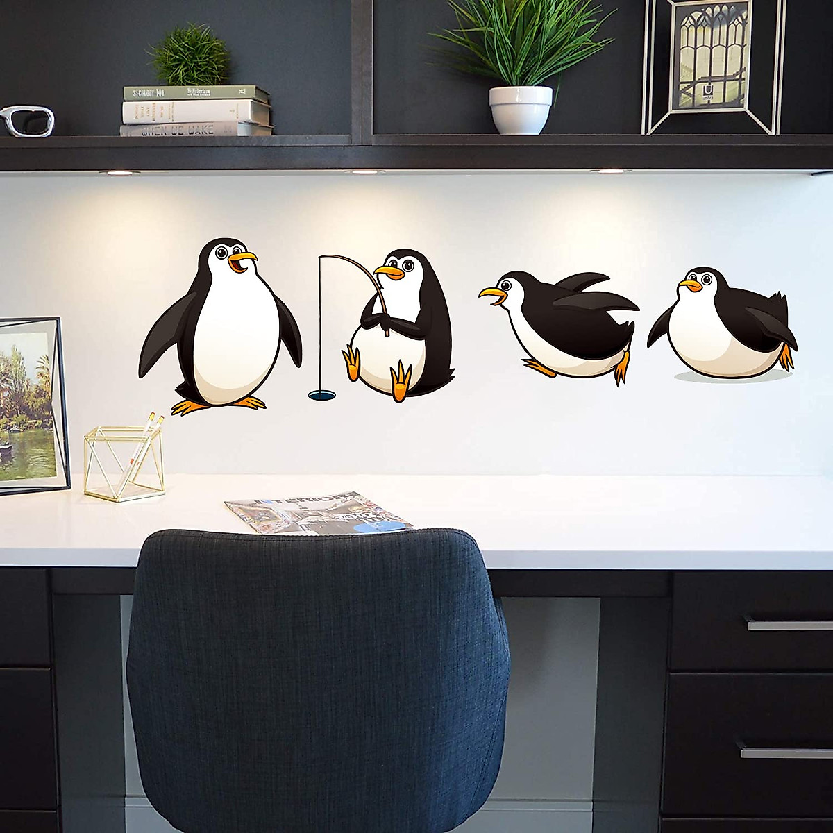 MEFOSS 4 Sheets Cute Penguin Wall Decals Removable Penguins Wall Paper Stickers Peel and Stick Baby Kids Bedroom Playroom Nursery Room Decor