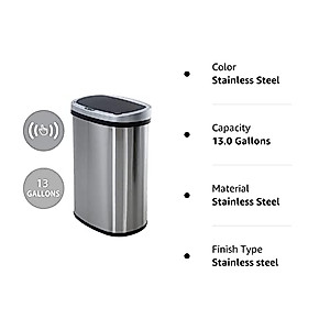 HCB Trash Can Automatic Waste Bin Mute Metal Garbage Can with Lid Stainless Steel 13 Gallon 50 Liter for Kitchen | Office | Bedroom | Bathroom | Living Room