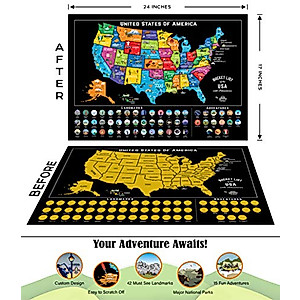 Scratch Off Map of United States + ALL 63 US National Parks Scratch Off Poster, 85 USA Landmarks, Travel Map Kit, 50 State Photo Wall Adventure Maps, Journal Gifts for Travelers by Bright Standards