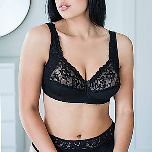 frugue Women's Wirefree Wireless Plus Size Lace Minimizer Bra Black US 40 C