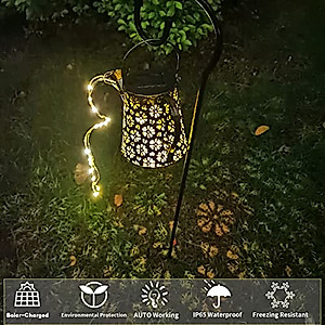 Solar Watering Can with Lights Outdoor,Hanging Solar Lantern,Metal Waterproof Garden Lights Decorations Gift for Table Patio Yards Pathway Party, Yard Decorations Outdoor