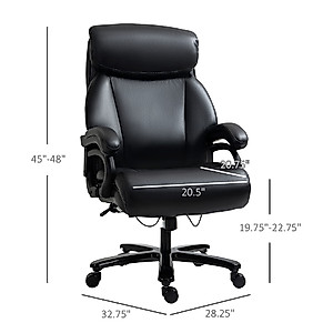 Vinsetto Big and Tall Executive Office Chair 396lbs with Wide Seat, Home High Back PU Leather Chair with Adjustable Height, Swivel Wheels, Black