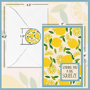 Whaline 36 Pack Lemon Greeting Cards Bulk Sending You A Big Squeeze Note Cards with Envelopes Matching Seal Stickers 6 Color Blank Cards for Spring Summer Bridal Baby Shower Birthday Party