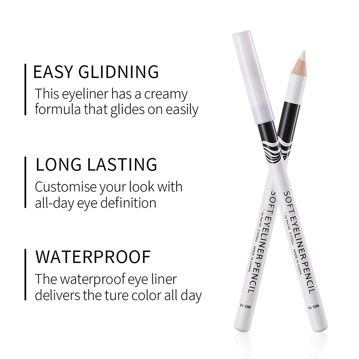 White Eyeliner Pencils, 12PCS Professional Highlighters Eye Liner Pencils Eye Brightener, White Eye Liners Makeup Pencils Waterproof Long-lasting Eyeshadows Beauty Makeup Tools for Women