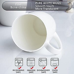 Gang Rinpoche 12 oz Fine Bone China Coffee Mugs, Over 45% Bone Content of Mugs, Durable Porcelain Coffee Mugs Sets, White Ceramic Tea Milk Cups Set of 4, Lightweight Christmas Bright Mugs