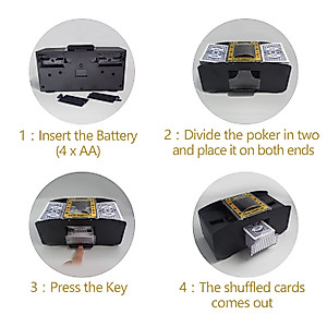 TAAVOP Automatic Card Shuffler, 1-2 Deck Battery-Operated Electric Poker Card Shuffler Machine, for Playing CardsUNO (Black), 8 x 4 x 4 inches；15.11 Ounces
