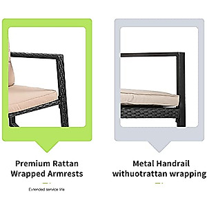 FDW Rocking Wicker Patio Furniture Modern Conversation Sets with Coffee Table for Yard and Bistro, Black