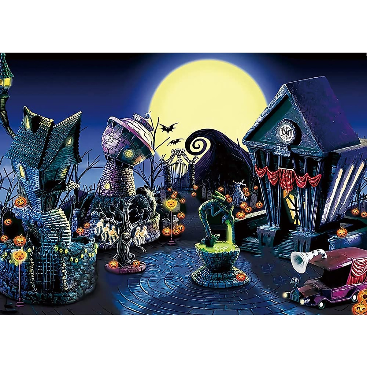 Happy Halloween Backdrop for Photography Christmas Castle Pumpkin Bat Moon Photo Background for Halloween Scary Party Newborn Baby Shower Banner 5x3ft