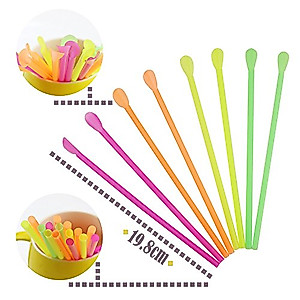 DEEBF 500 Pack Sno-Cone Spoon Straws, Mixed Neon Colors Disposable Plastic Straw, 8"