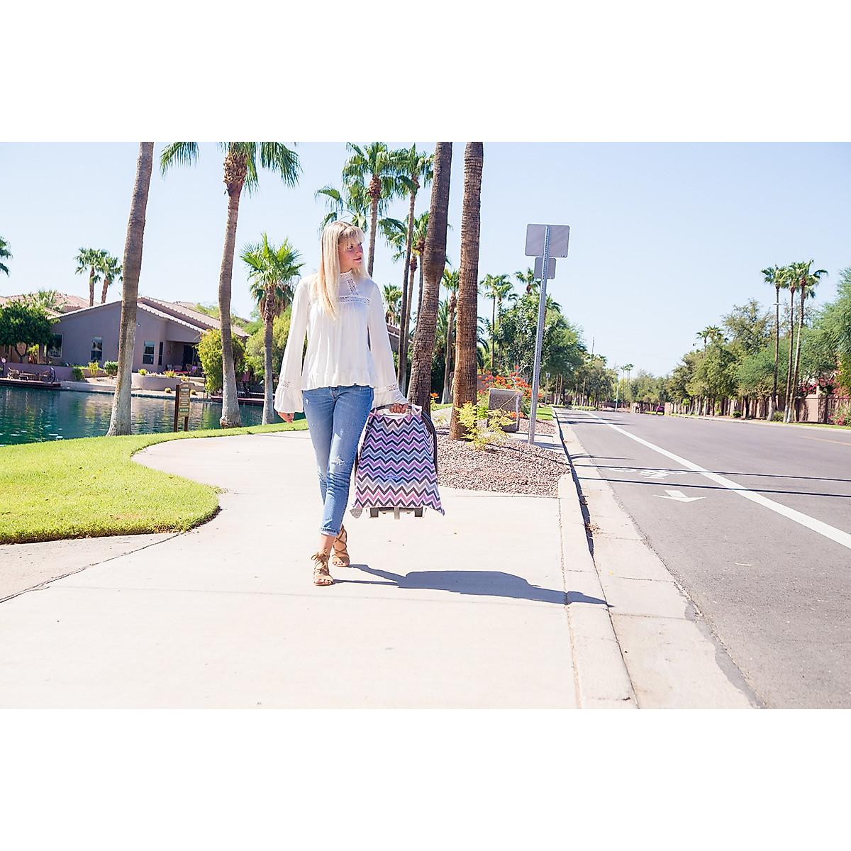 Baby Carseat Canopy Cover-Breathable Infant Car Seat Cover Helps Protect Babies-Our Baby Car Seat Covers Also Double as a Nursing Cover, High Chair Cover & Playmat-Pink & Gray Chevron with Gray Minky
