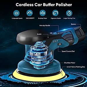 TDT Cordless Car Buffer Polisher with Rechargeable 2pcs 12V Lithium Battery, 6 Variable Speed, Wireless Buffer Polisher Kit for Car Detailing Brushless Polisher with 2 Battery for Waxing