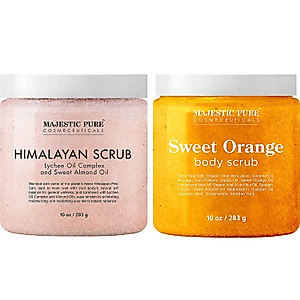 Majestic Pure Himalayan Salt Scrub and Orange Scrub Bundle – Exfoliating and Moisturizing Body scrub Combo
