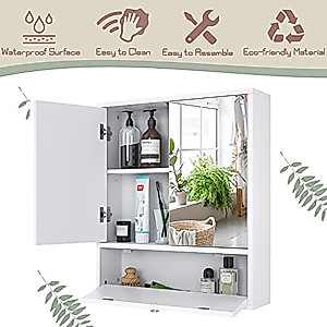 GLACER Wall Mounted Storage Cabinet, Bathroom Medicine Cabinet with Double Mirrored Doors and Adjustable Shelf, Ideal for Bathroom, Living Room, Cloakroom, 21.5 x 5.5 x 24.5 inches (White)